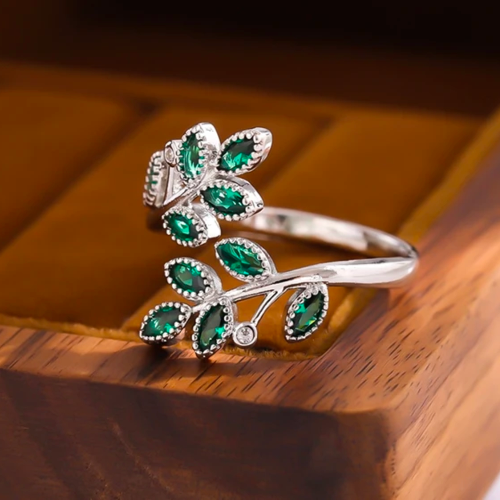 EMERALD LEAF WRAP RING (ADJUSTABLE) – Ashlen